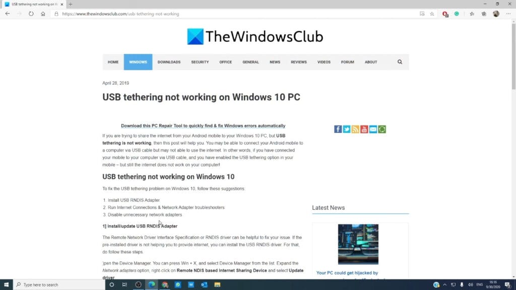 Hoe USB-tethering instellen op Windows 10